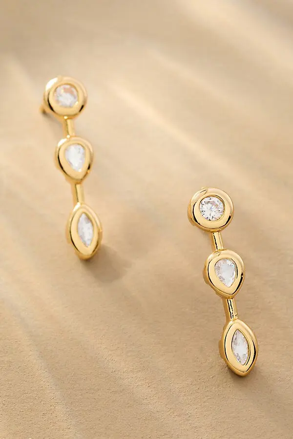 Anthropologie Delicate Crystal Drip Earrings - Gold