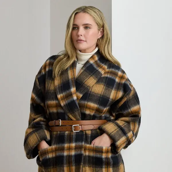 Ralph Lauren Plaid Wool-blend Shawl-collar Wrap Coat