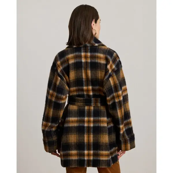 Ralph Lauren Plaid Wool-blend Shawl-collar Wrap Coat