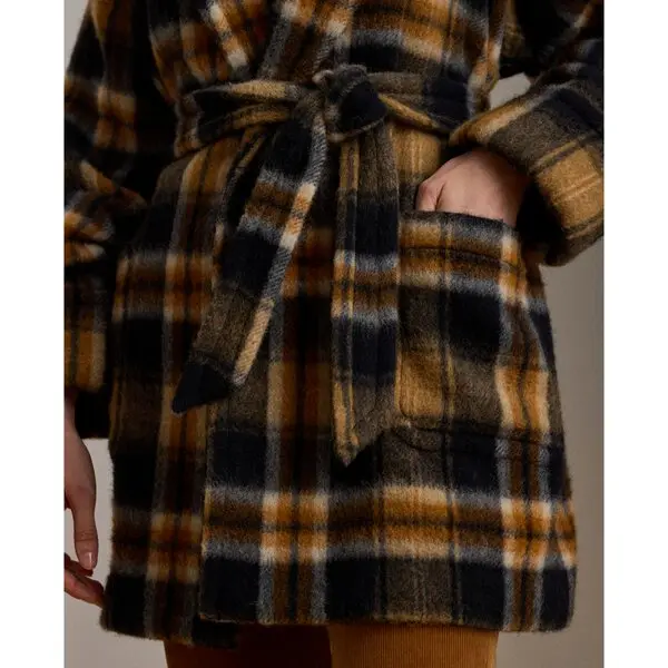 Ralph Lauren Plaid Wool-blend Shawl-collar Wrap Coat