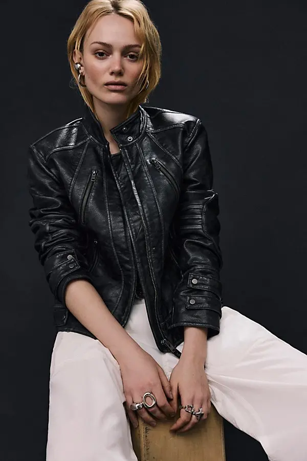 Free People Vegan Leather Moto Jacket - Black