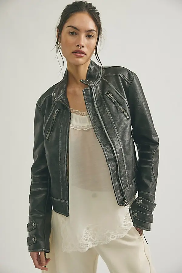 Free People We The Free Jesse Vegan Leather Moto Jacket - Black
