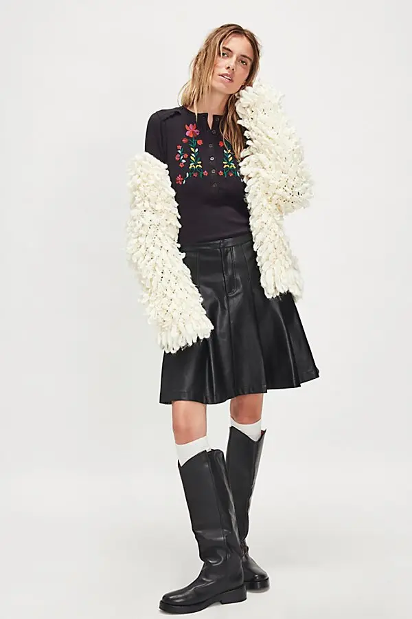 Free People Fleur Embroidered Cuff Top