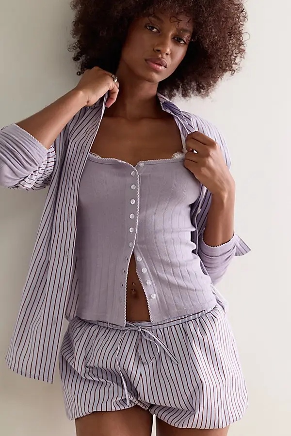 Free People Intimately End Game Pointelle Long Sleeve - Lilac Grey