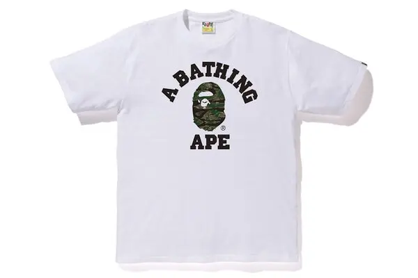 A BATHING APE Tiger Camo College Tee Shirt - White