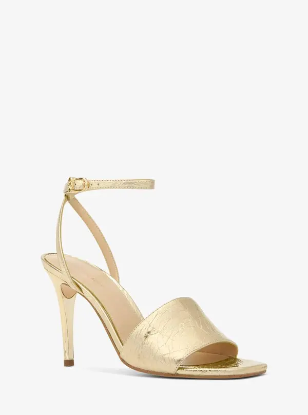 Michael Kors Elyse Crackled Metallic Leather Sandal - Gold