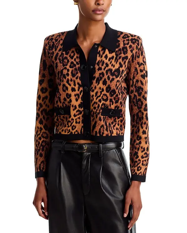 L'AGENCE Jacquard Collared Cardigan - Tan Multi