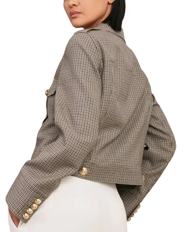 REISS Cropped Checkered Wool Jacket - Neutral Check