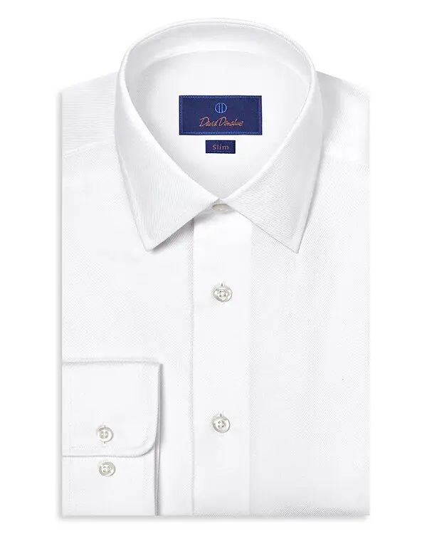 David Donahue Slim Fit Solid Stretch Twill Dress Shirt - White/ White