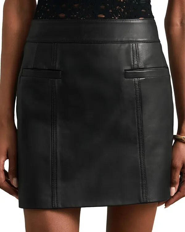 REISS Leather Mini Skirt - Black