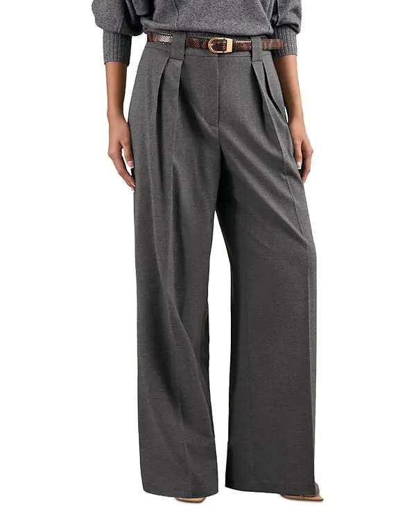 REISS Wide Leg Flannel Pants - Grey