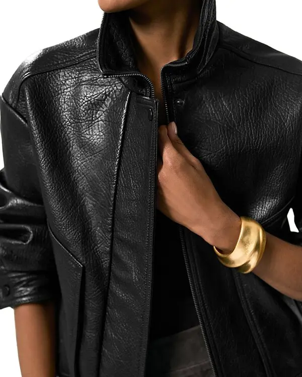 REISS Kiara Textured Leather Jacket - Black