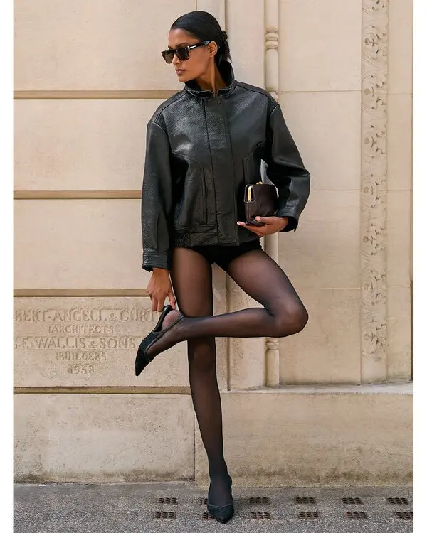 REISS Kiara Textured Leather Jacket - Black