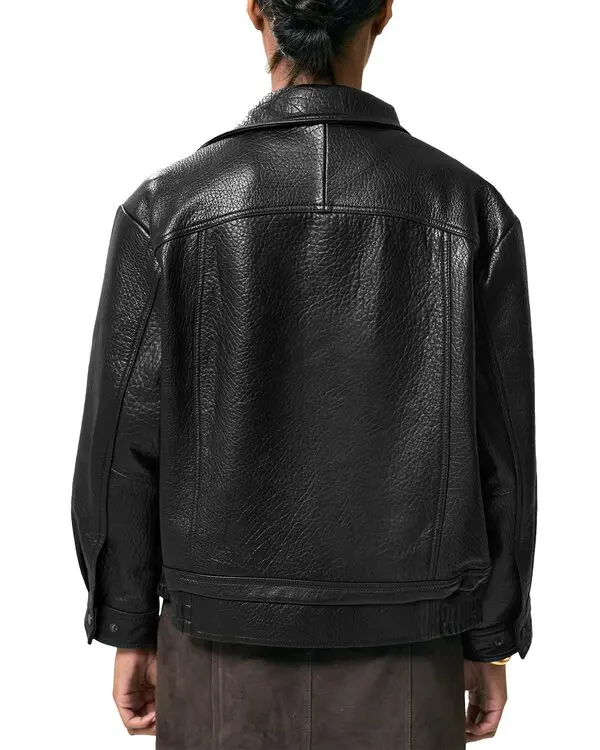 REISS Kiara Textured Leather Jacket - Black