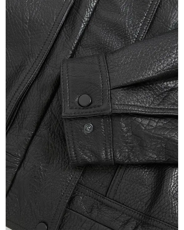 REISS Kiara Textured Leather Jacket - Black