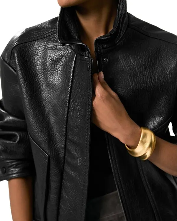 REISS Kiara Textured Leather Jacket