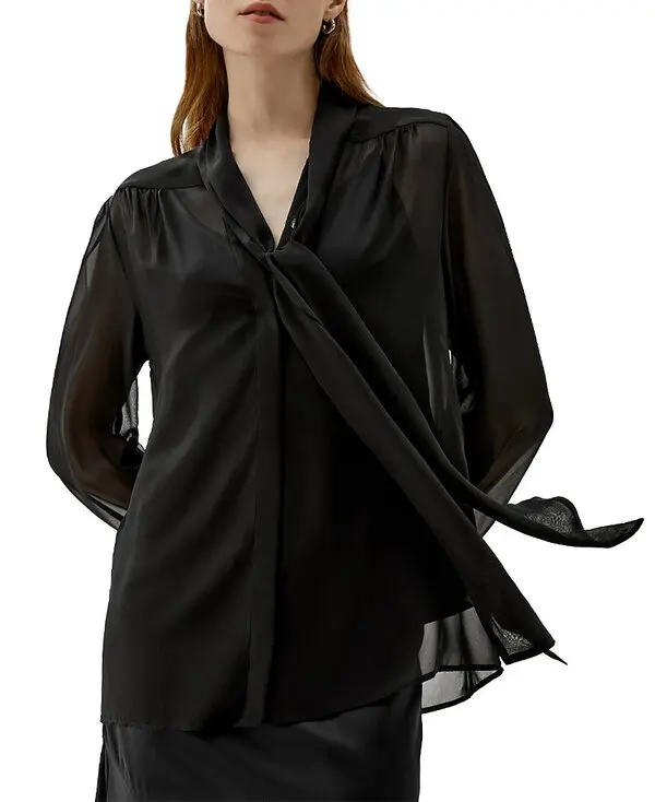 Lilysilk Bow Tie Silk Jasmine Blouse - Black