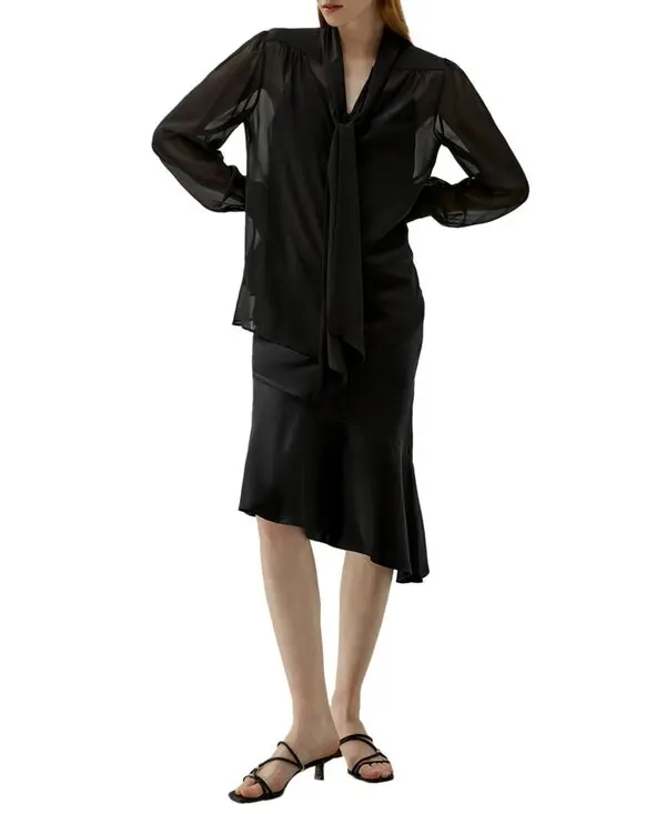 Lilysilk Bow Tie Silk Jasmine Blouse - Black