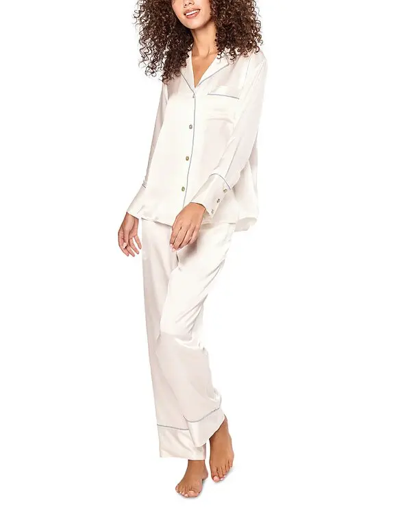 PETITE PLUME Mulberry Silk Long Pajama Set - White