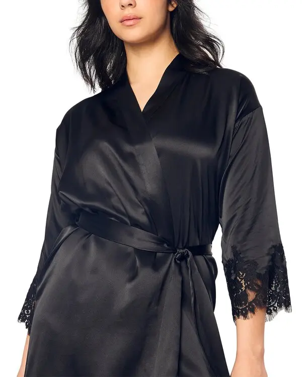 PETITE PLUME Mulberry Silk Lace Robe - Black