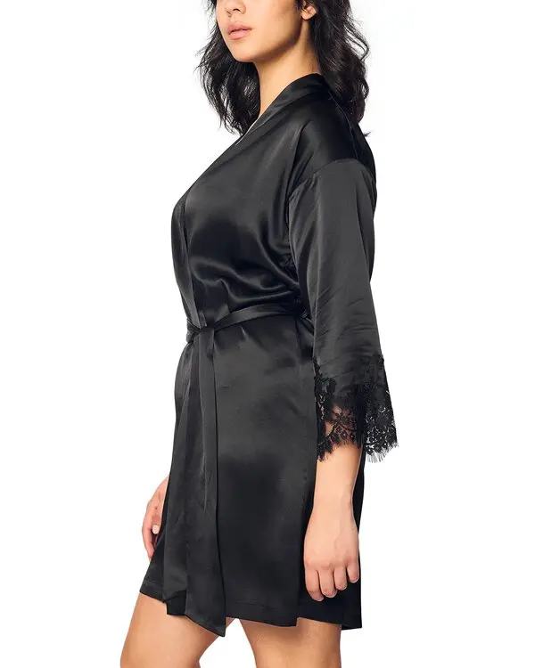 PETITE PLUME Mulberry Silk Lace Robe - Black