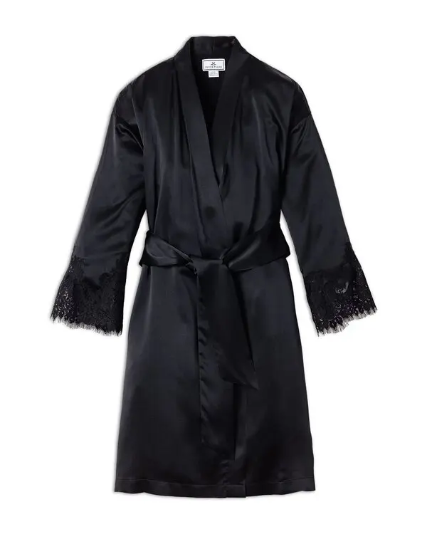 PETITE PLUME Mulberry Silk Lace Robe - Black