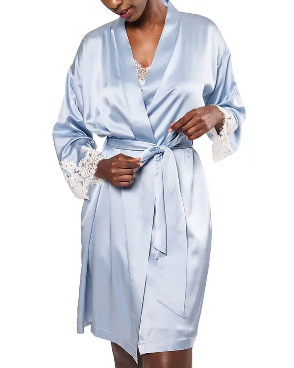 PETITE PLUME Mulberry Silk Lace Robe - Blue