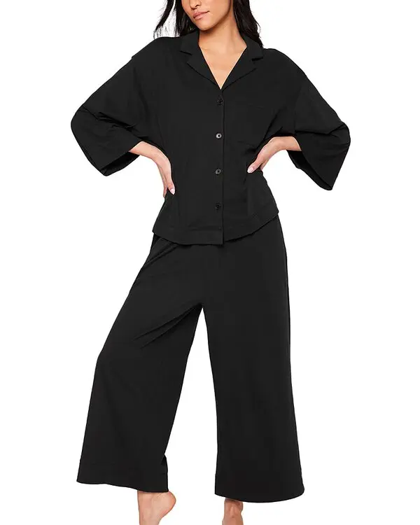 PETITE PLUME Olivia Wide Leg Long Pajama Set - Black