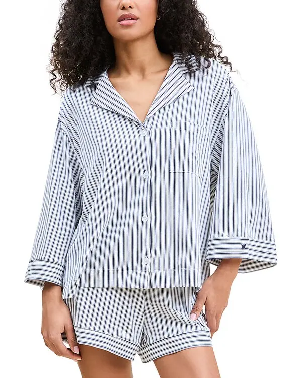 PETITE PLUME Olivia Striped Short Pajama Set - Navy