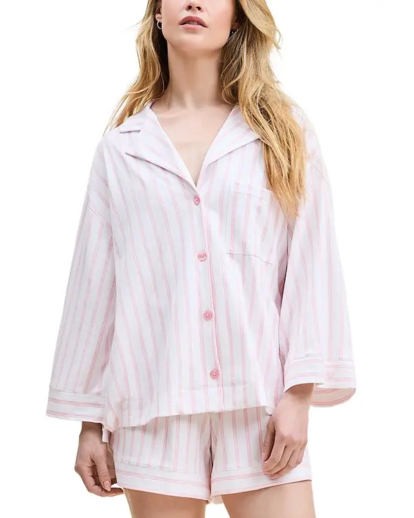 PETITE PLUME Olivia Striped Short Pajama Set - White/pink