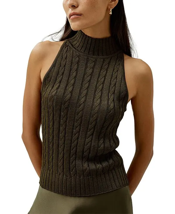 Lilysilk Classic High-neck Cable-knit Sleeveless Top