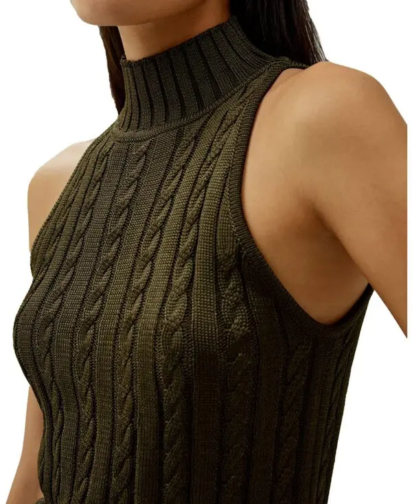 Lilysilk Classic High-neck Cable-knit Sleeveless Top