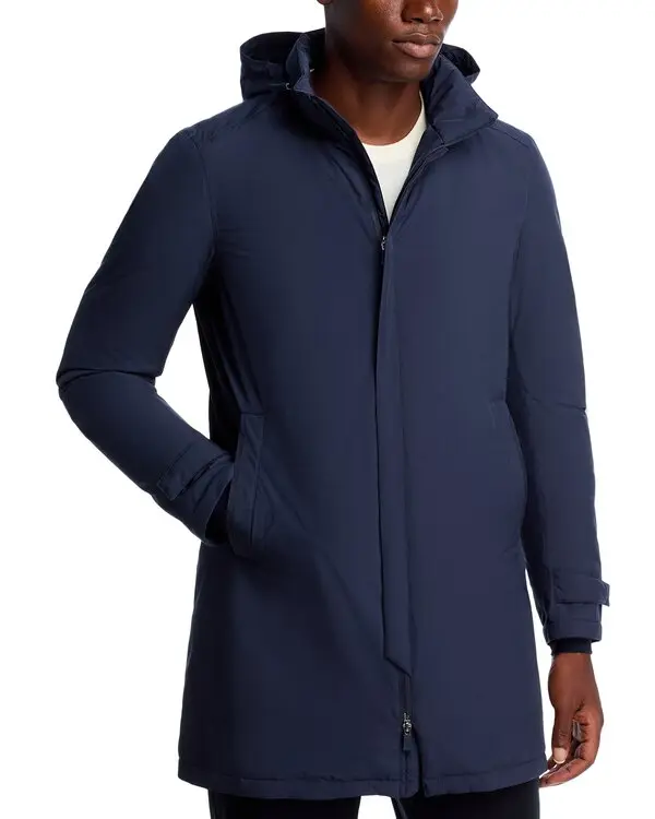 Herno Waterproof Down Overcoat With Hidden Hood - Blue Navy
