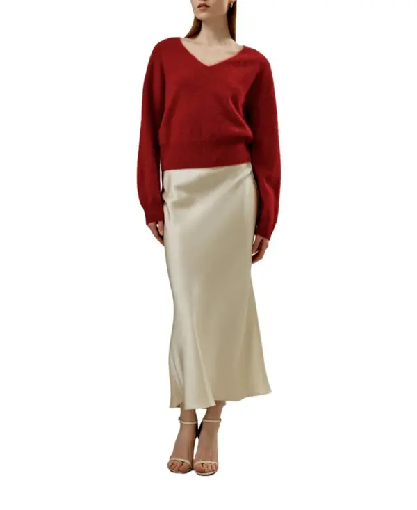 Lilysilk Brushed V-neck Cashmere Sweater - Red