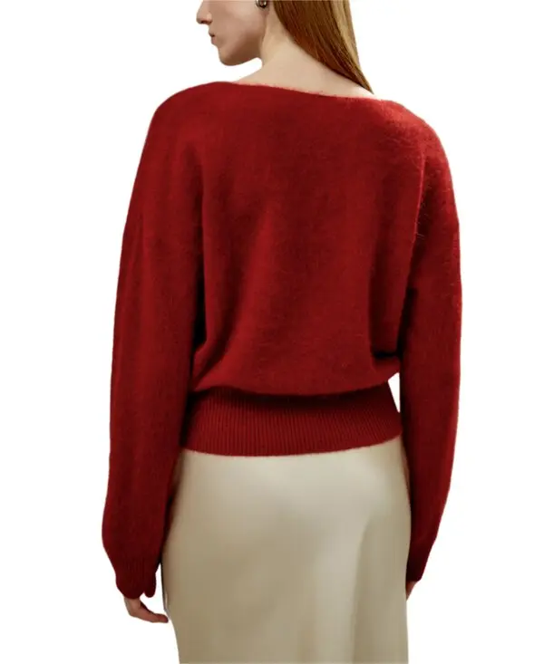 Lilysilk Brushed V-neck Cashmere Sweater - Red