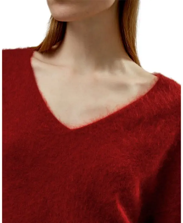 Lilysilk Brushed V-neck Cashmere Sweater - Red