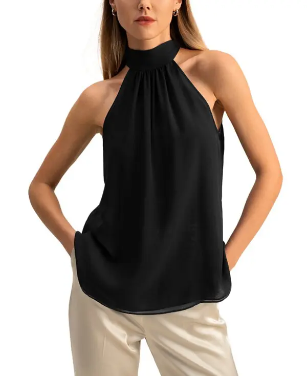 Lilysilk Silk Georgette Halter Neck Top - Black