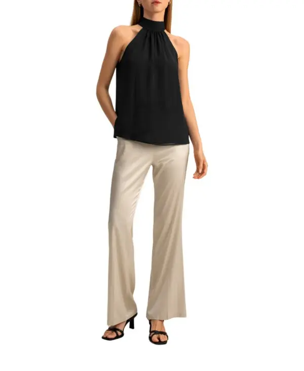 Lilysilk Silk Georgette Halter Neck Top - Black