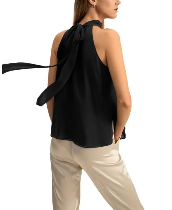 Lilysilk Silk Georgette Halter Neck Top - Black