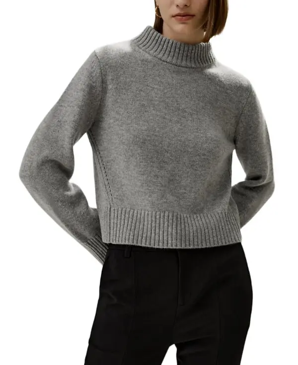 Lilysilk Ribbed Wool Cashmere Semi-high Collar Sweater - Light Gray