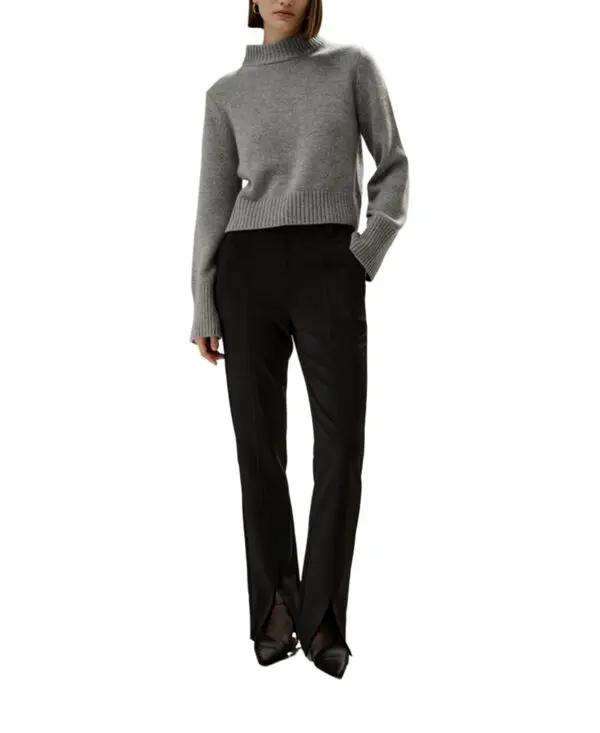 Lilysilk Ribbed Wool Cashmere Semi-high Collar Sweater - Light Gray