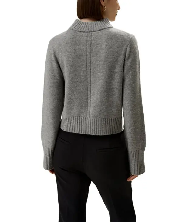 Lilysilk Ribbed Wool Cashmere Semi-high Collar Sweater - Light Gray