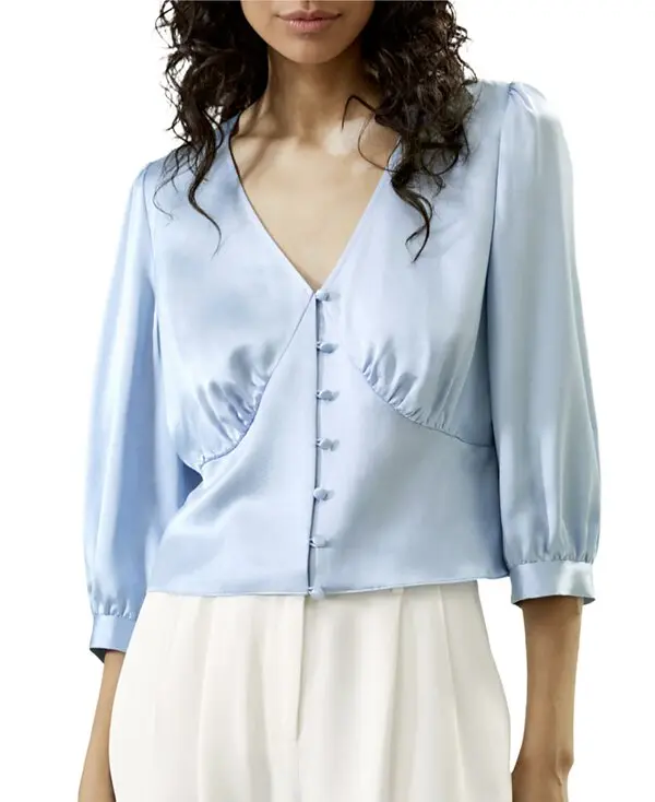 Lilysilk Fitted Retro Corset Silk Top - Sky Blue