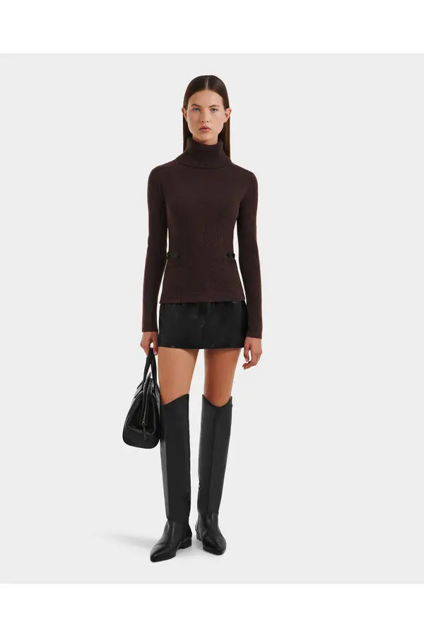 Rudsak Knit Turtleneck Sweater With Vegan Leather Trim - Brown