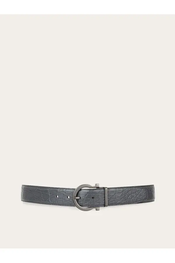 FERRAGAMO Adjustable Gancini Alligator Belt - Natural