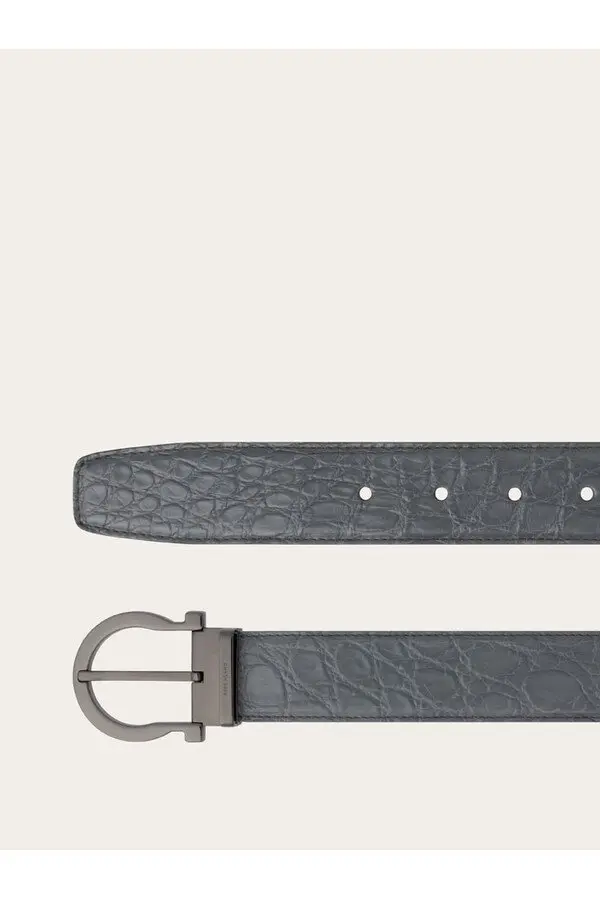 FERRAGAMO Adjustable Gancini Alligator Belt