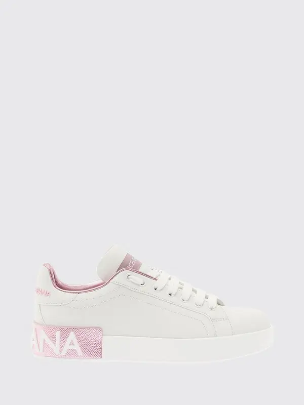 Dolce & Gabbana Portofino Calfskin Trainers With Logo And Gold Detailing - White