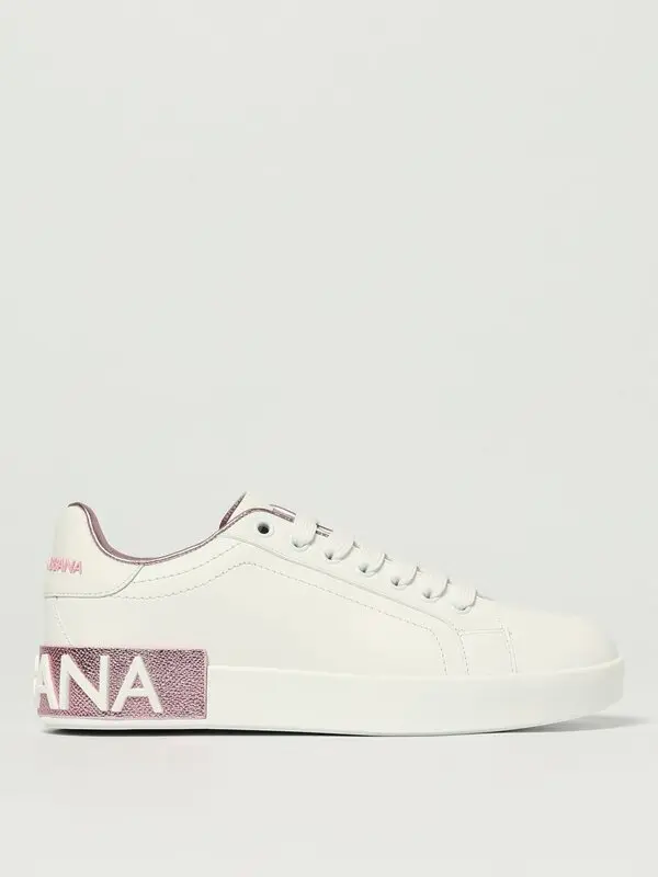 Dolce & Gabbana Portofino Calfskin Trainers With Logo And Gold Details