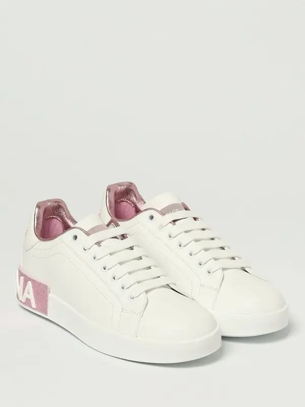 Dolce & Gabbana Portofino Calfskin Trainers With Logo And Gold Details