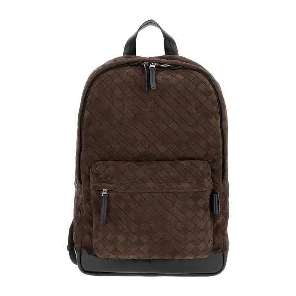 Bottega Veneta Intrecciato Suede Backpack - Brown